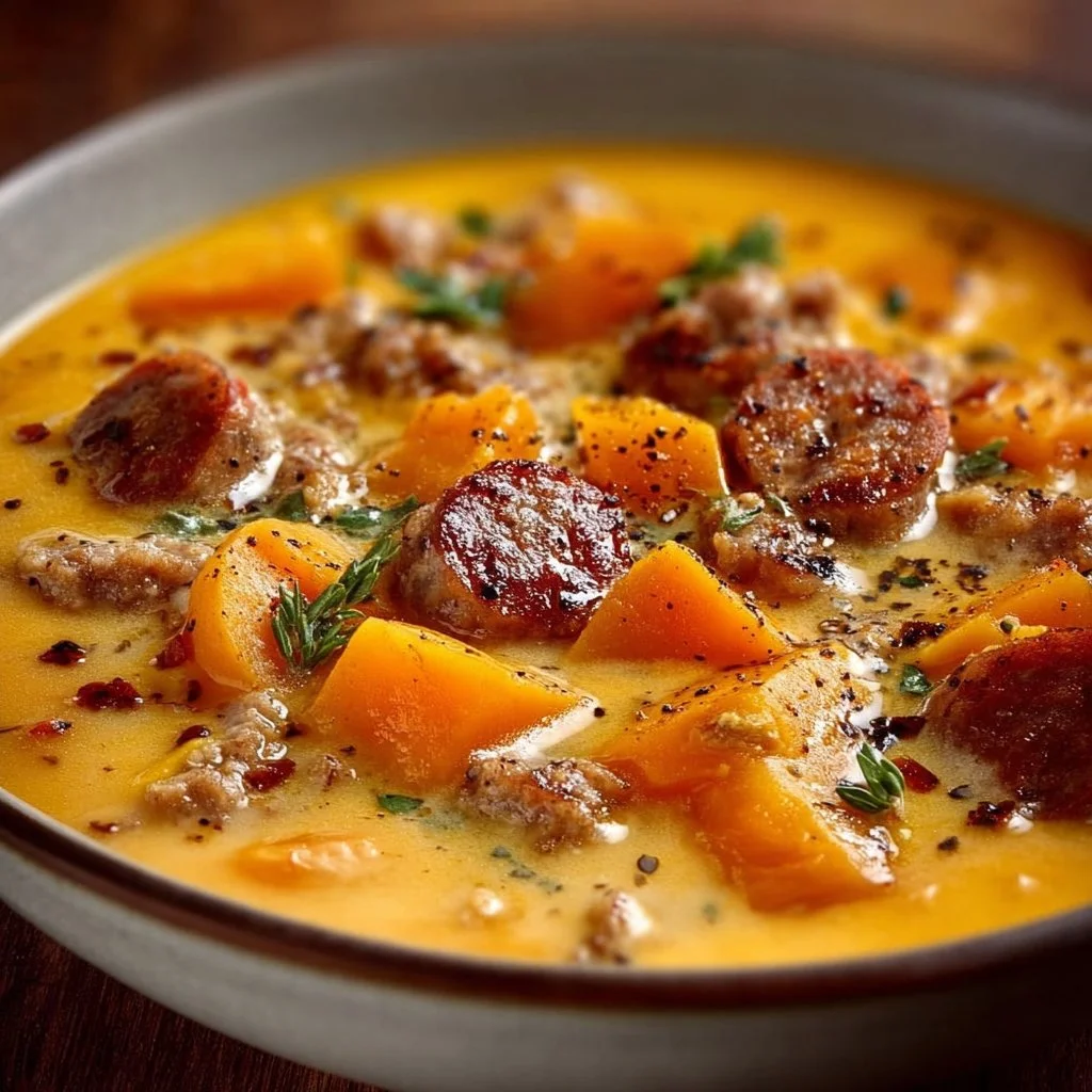 Delicious Creamy Sweet Potato and Sausage Soup